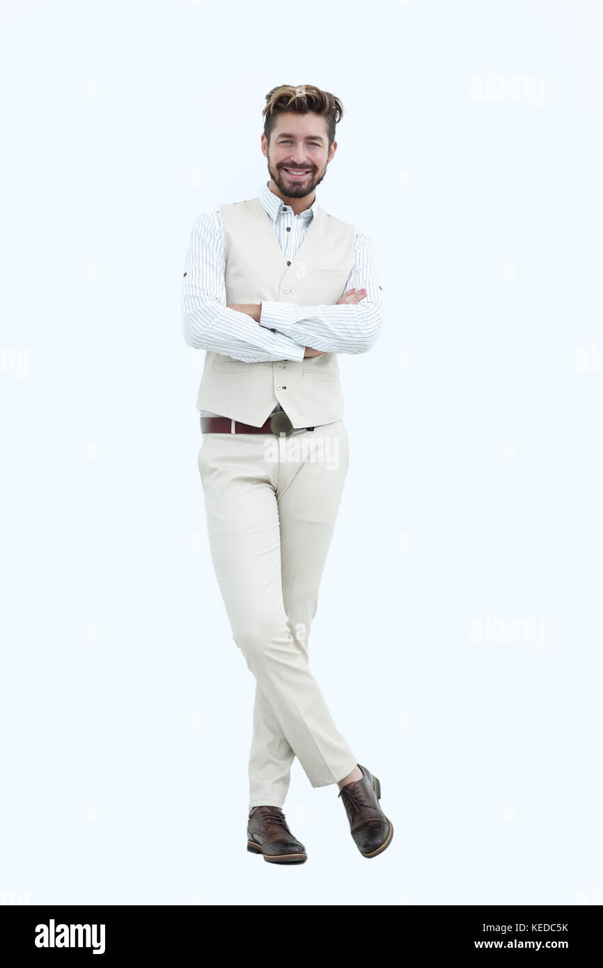 Full length portrait of stylish man with crossed hands Stock Photo - Alamy