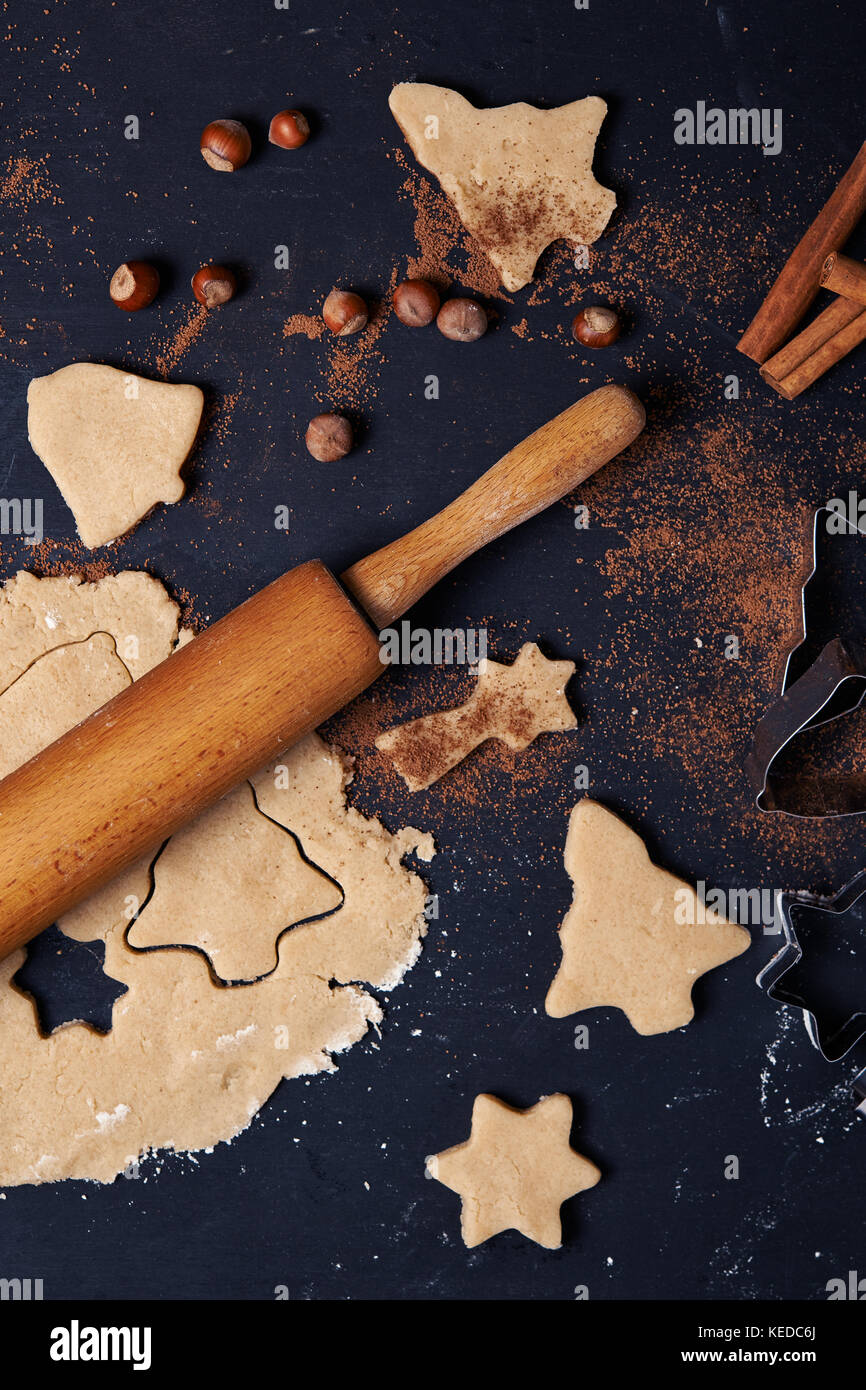 Ingredients for Christmas cooking. Uncooked cookies, doudh, marshmallow ...