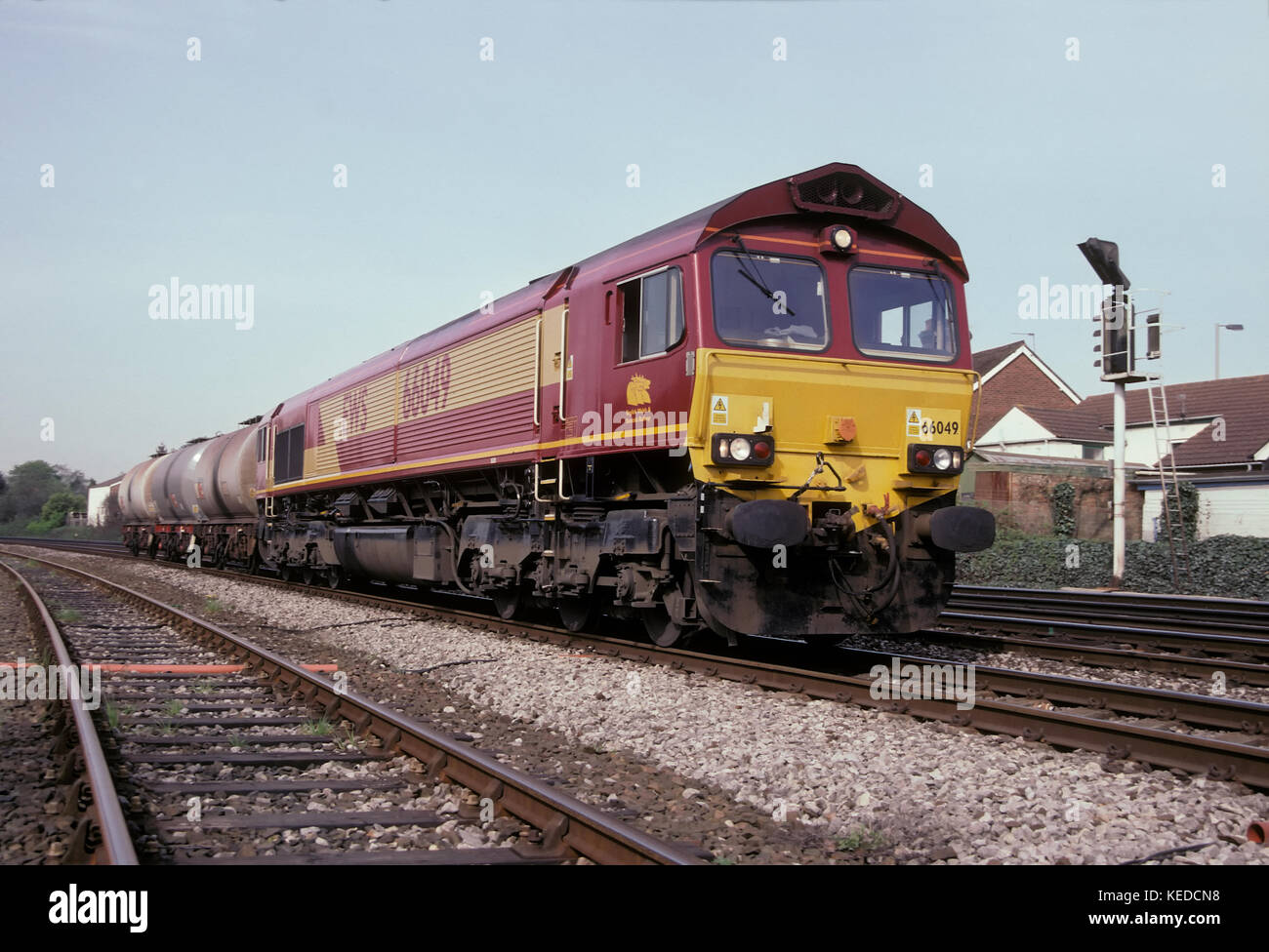 Class 66 locomotive on a short freight train at Totton, Hampshire ...