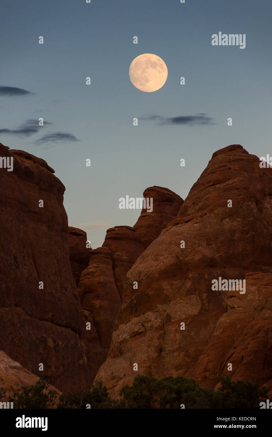 Full moon over fiery furnace a maze like passageway, Arches National ...