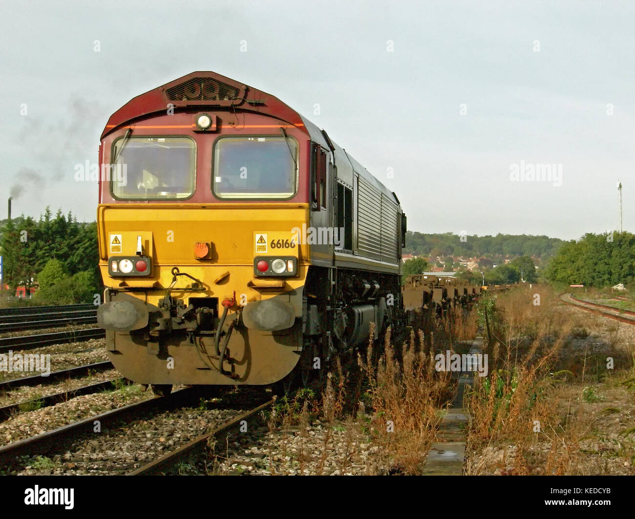 Class 66 locomotive on an empty container train Stock Photo - Alamy