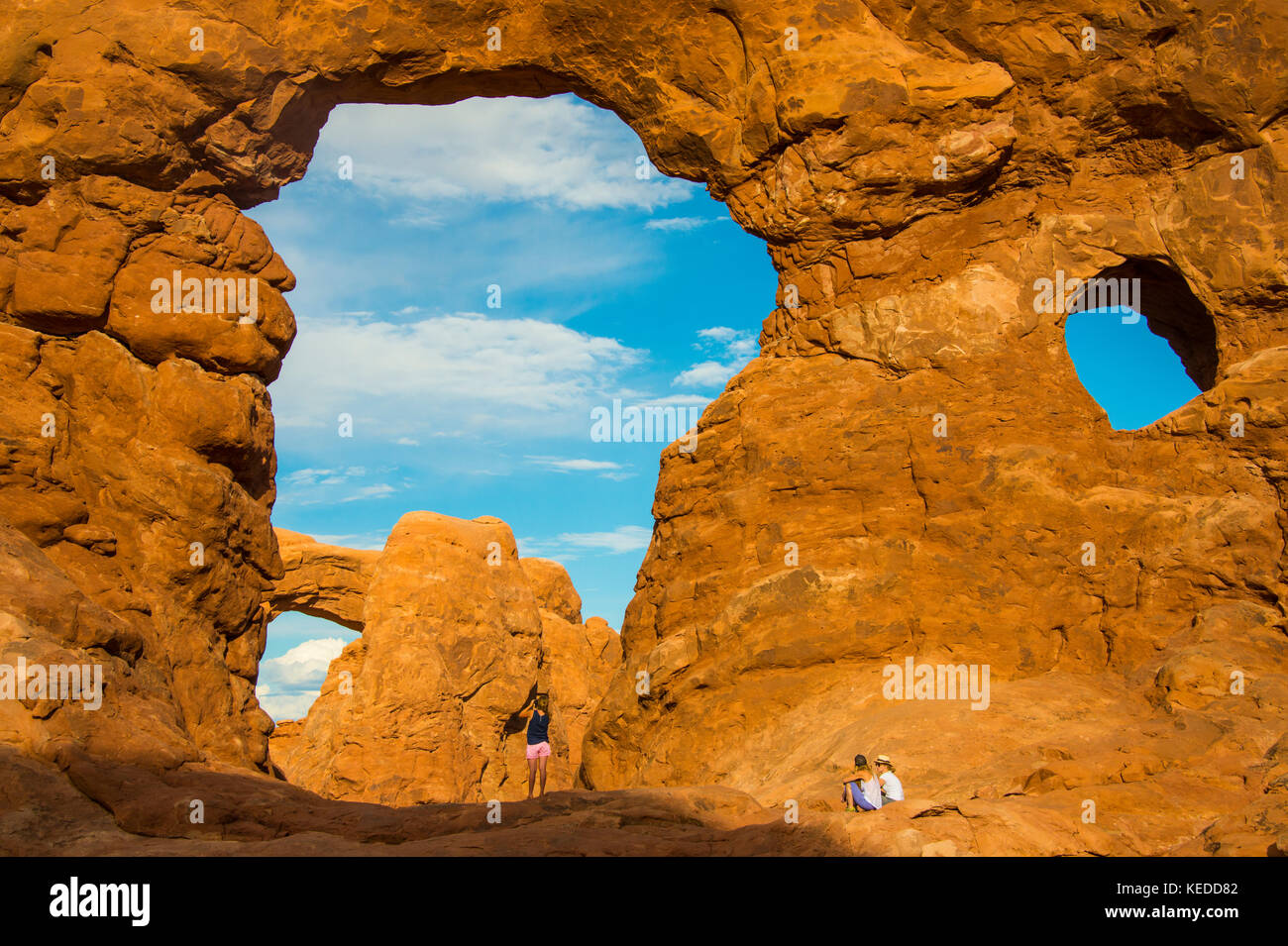 South window arch seen through Turret arch, Arches National Park, Utah ...