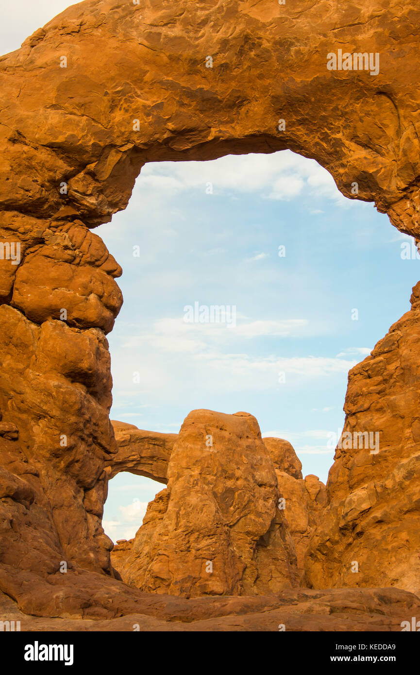 South window arch seen through Turret arch, Arches National Park, Utah ...