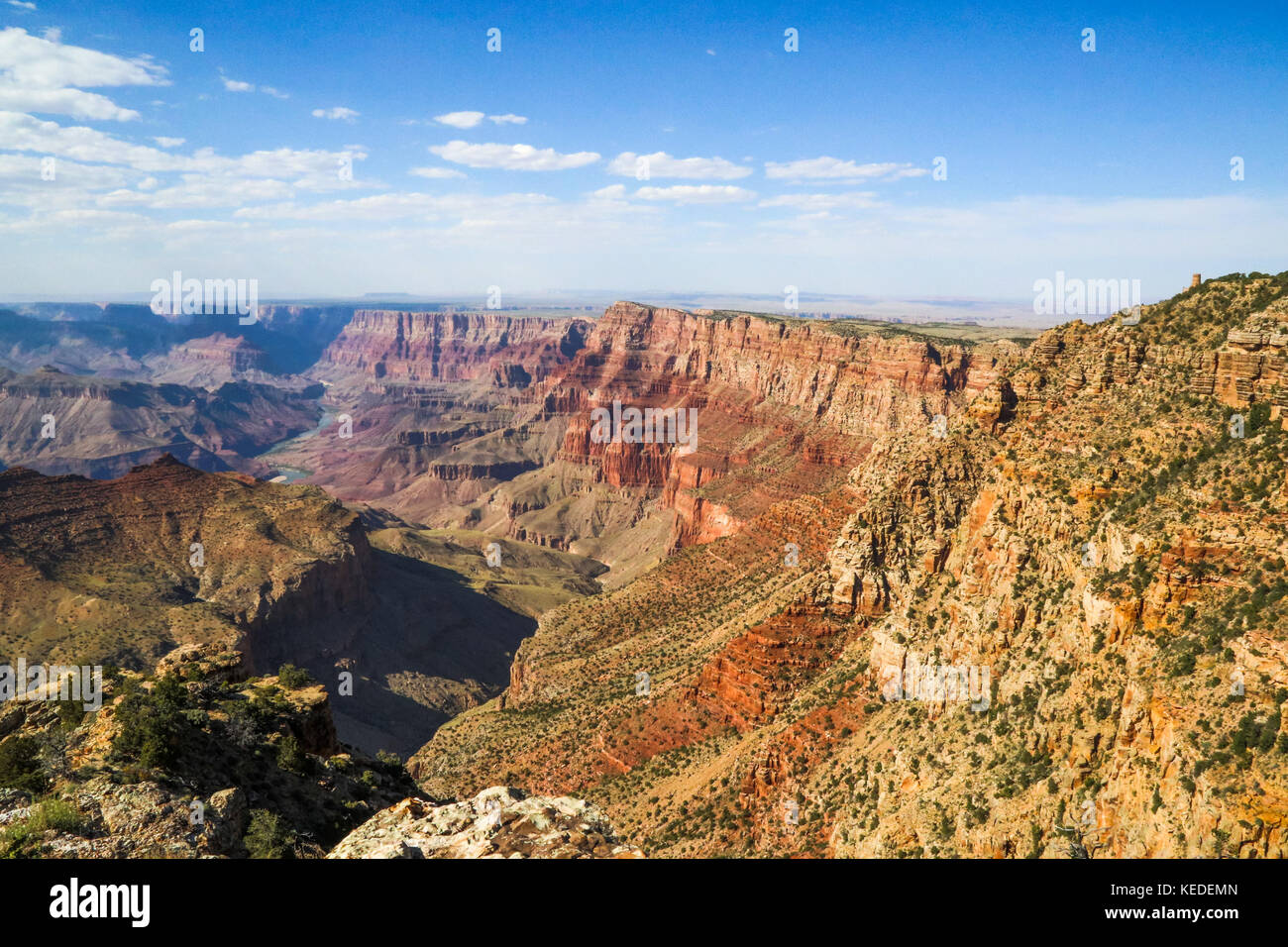 The Colorado river is seen in this view from south rim of Grand Canyon ...