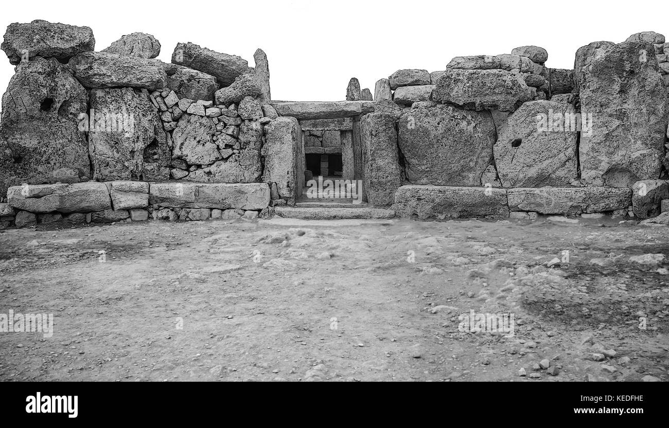 A front view of the Mnajdra (Malta) Megalithic Temple Ruins in ...