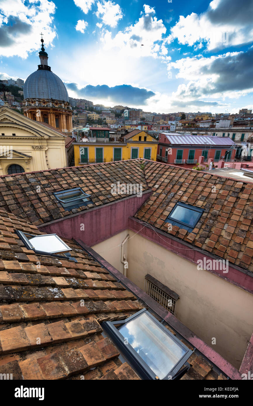 Panorama from the roofs of center of Naples, Italy Stock Photo - Alamy