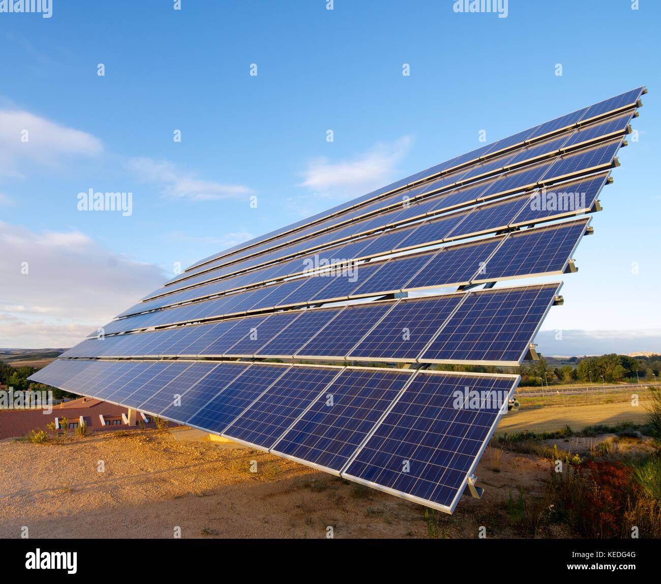 huge solar panel for renewable electric energy production Stock Photo ...