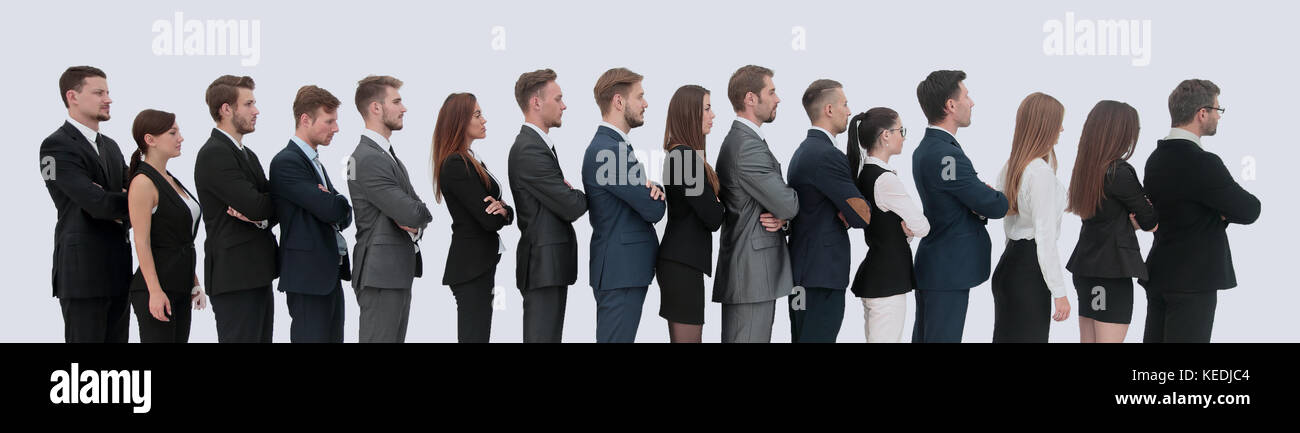 Profile of a business team in a single line against white background ...