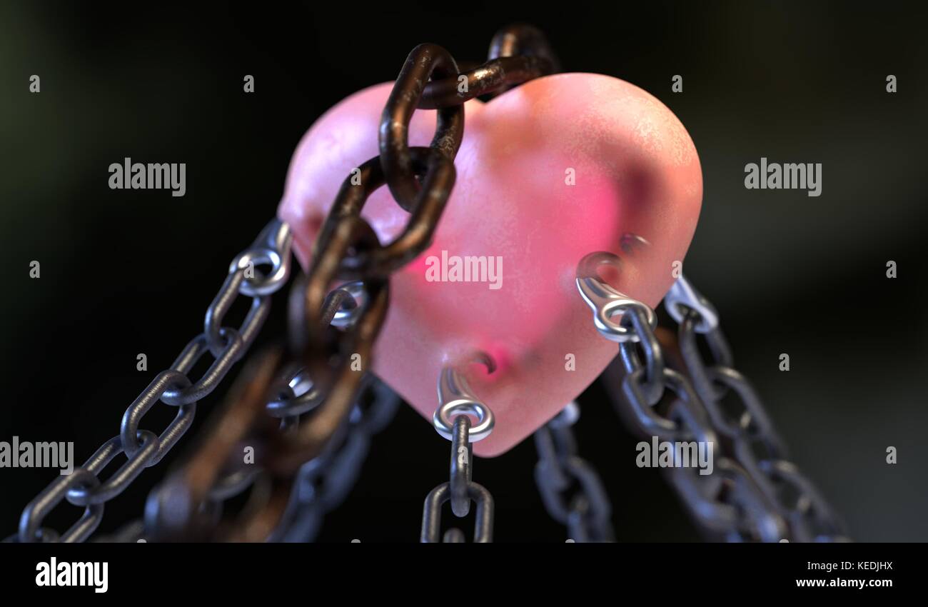 red heart locked with chain 3d render Stock Photo - Alamy