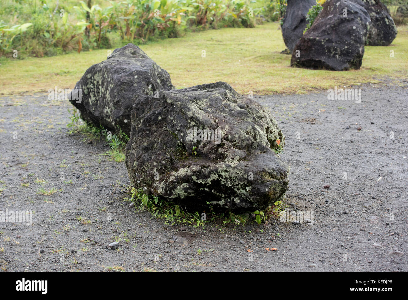 Boulders of volcanic rock left behind at Arenal volcana from previous ...