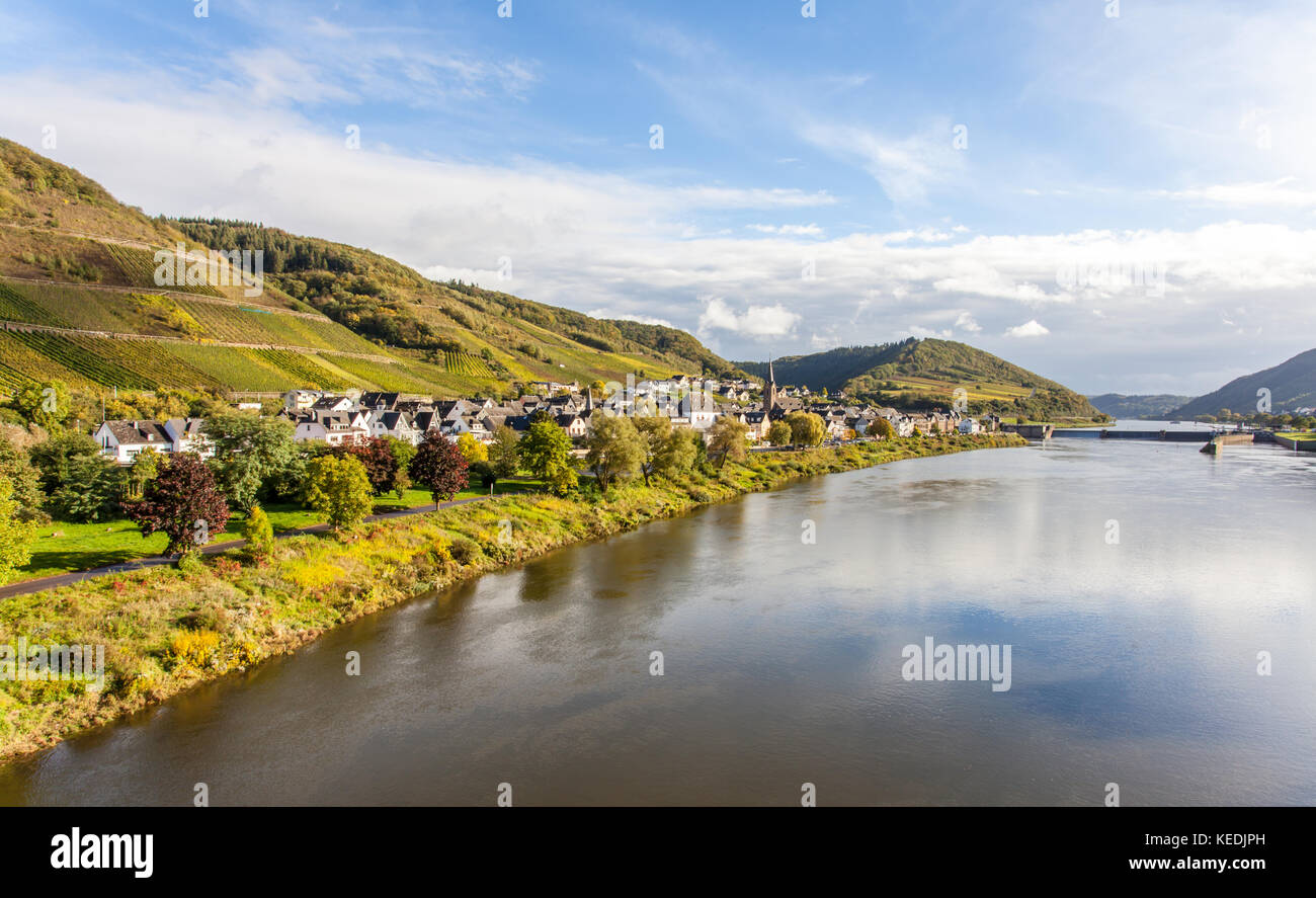 Moselle Landscape and the riverside village Neef Calmont region Germany ...