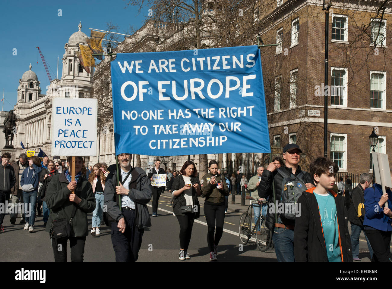 Demonsrtation, support of EU Remain. Banners "We are citizens of Europe ...