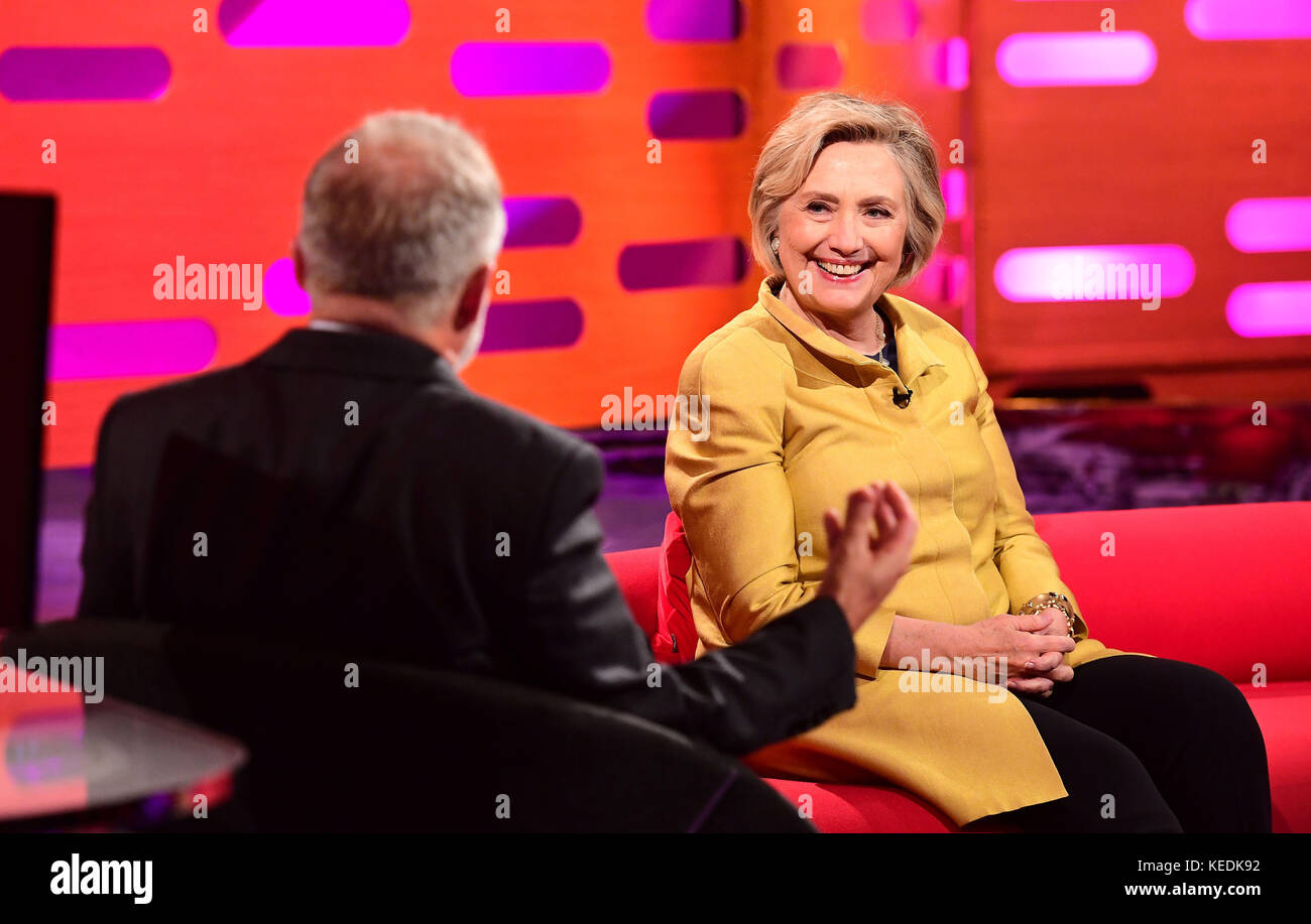 Hillary Clinton with host Graham Norton during filming of The Graham ...