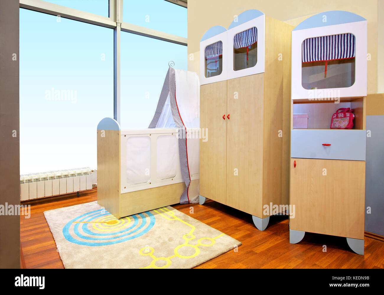 Modern nursery room interior with baby crib Stock Photo - Alamy