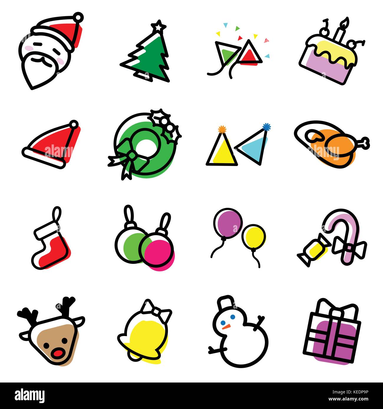 Collection set of Colorful Christmas icons on white background for ...