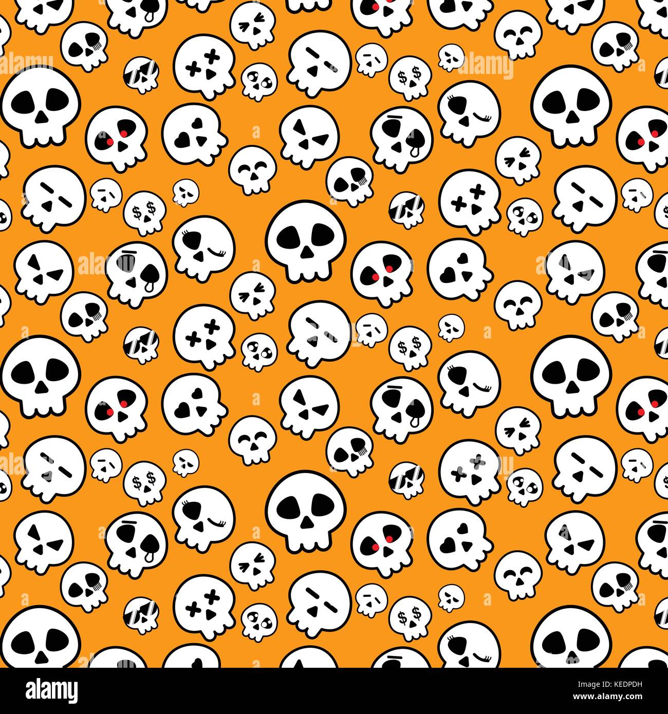 Simple line of Halloween Skeleton head icon pattern in variety emotion ...
