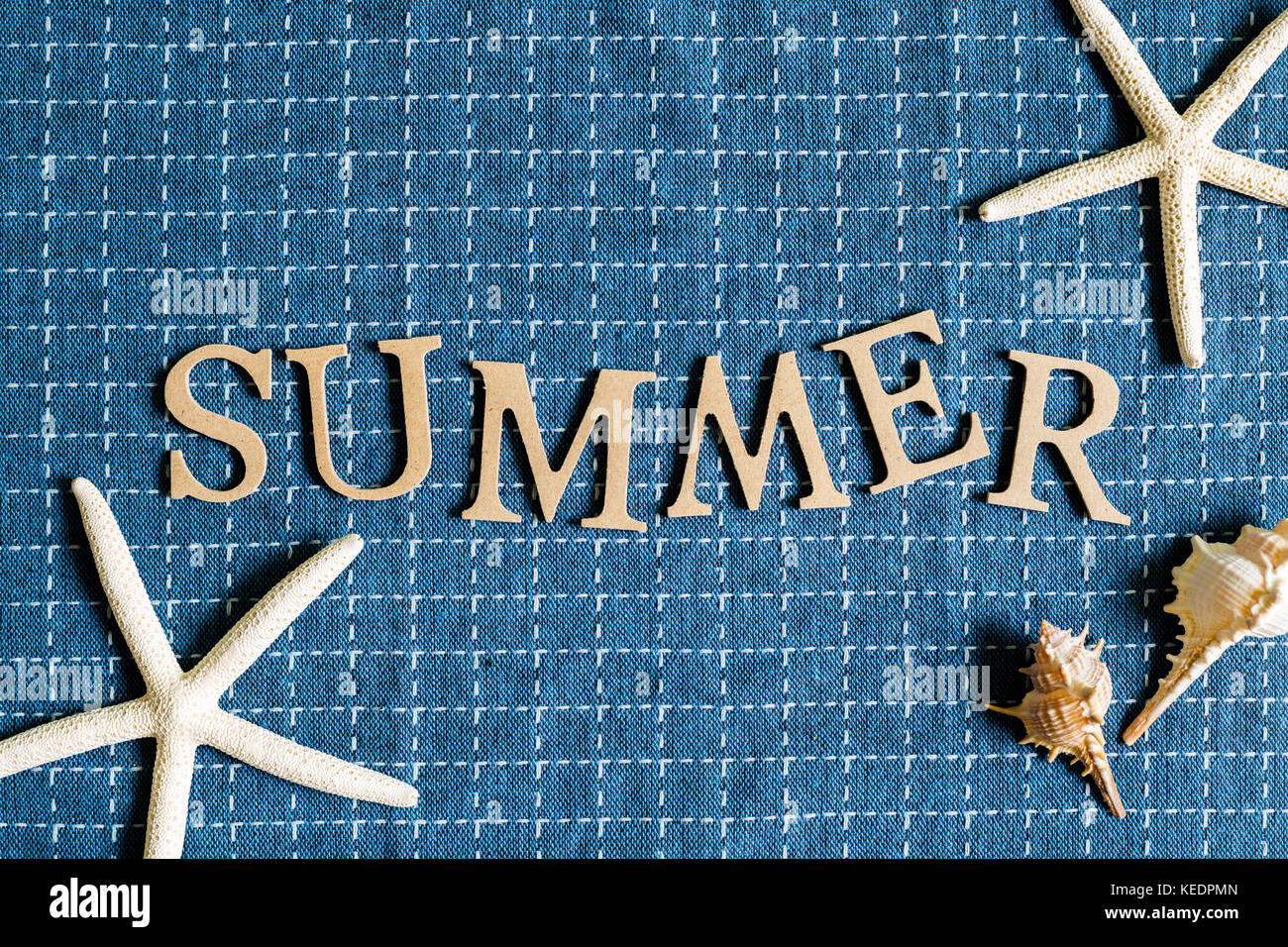 Summer english alphabet on blue check pattern cloth background Stock ...