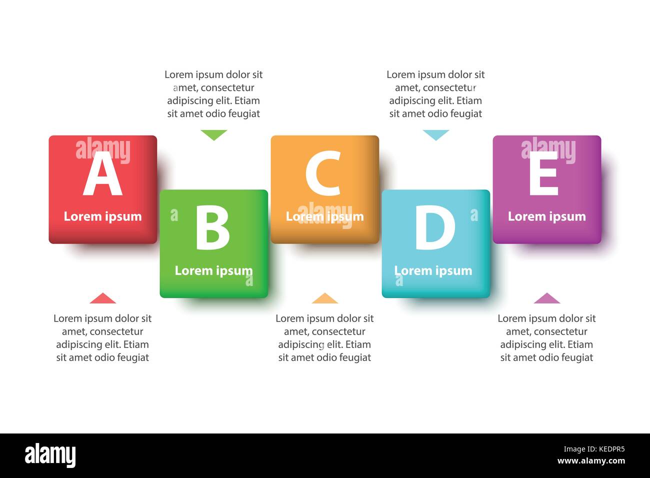 Five topics Colorful 3D paper square on sequence for website ...