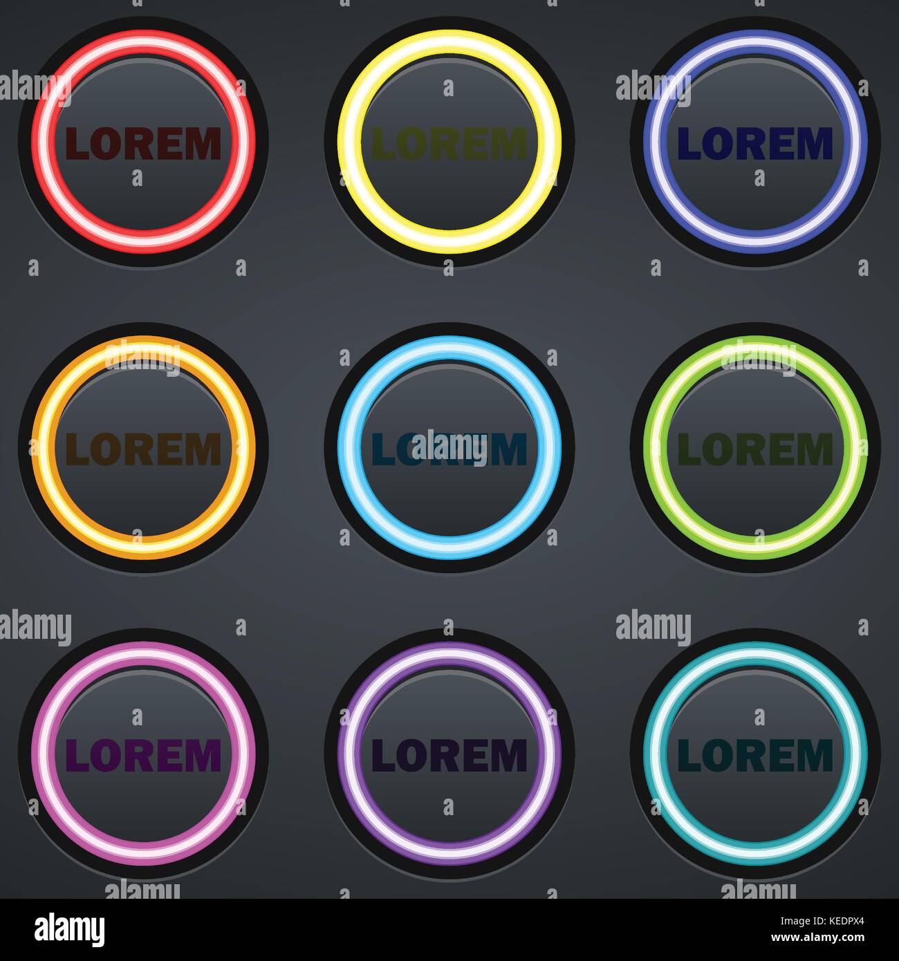 Set of colorful Glowing buttons on black background illustration vector ...