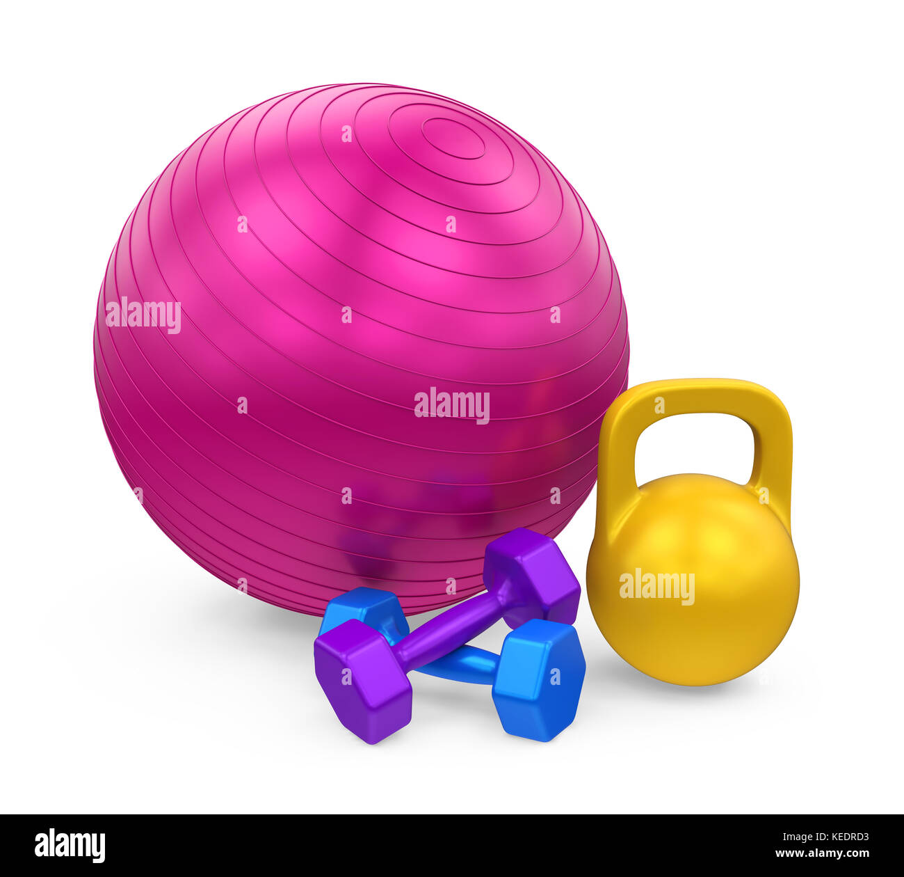 Fitness Ball, Dumbbells and Kettlebell Isolated Stock Photo - Alamy