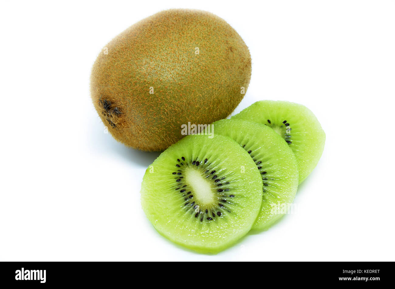 Kiwi fruit, slice of qiwi isolated on white background. Cut of green ...