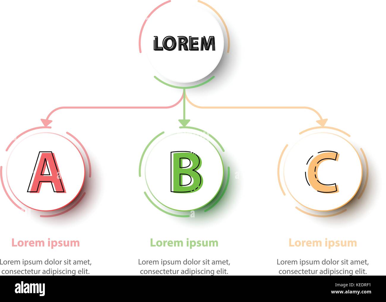 Three topics Colorful 3d circles in organize chart on white background ...