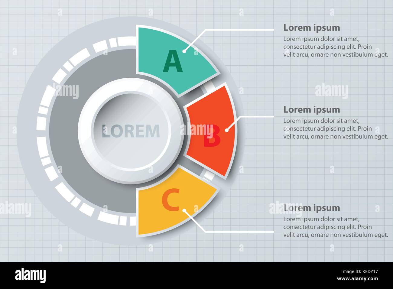 Three topics colorful half pie chart 3d paper with circle in center for ...