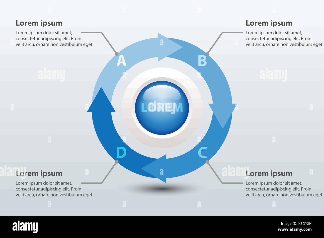 Four topics blue arrow chart 3d paper with circle in center for website ...