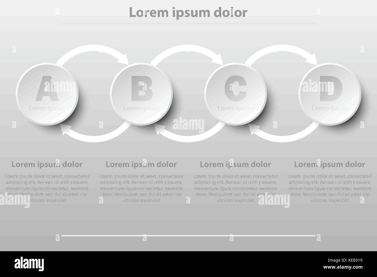 Four simple white 3D paper circles in sequence for website presentation ...
