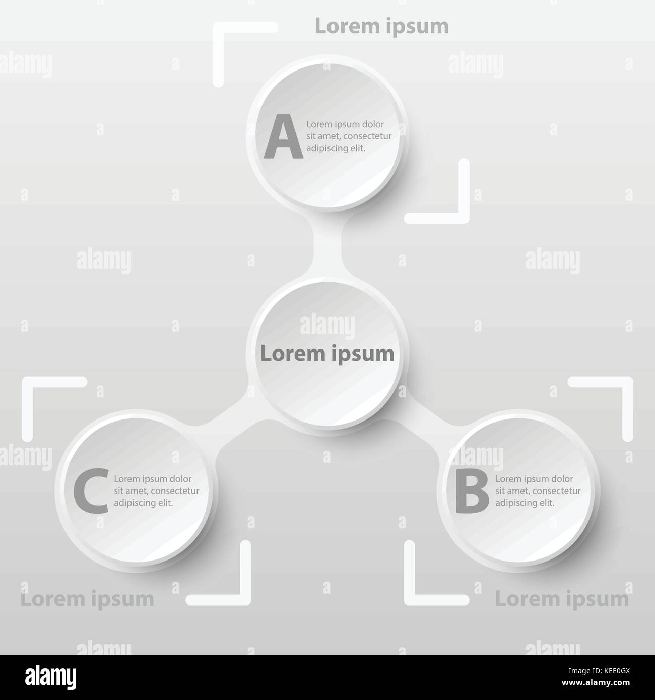 Simple white 3d paper circle with three topics for website presentation ...