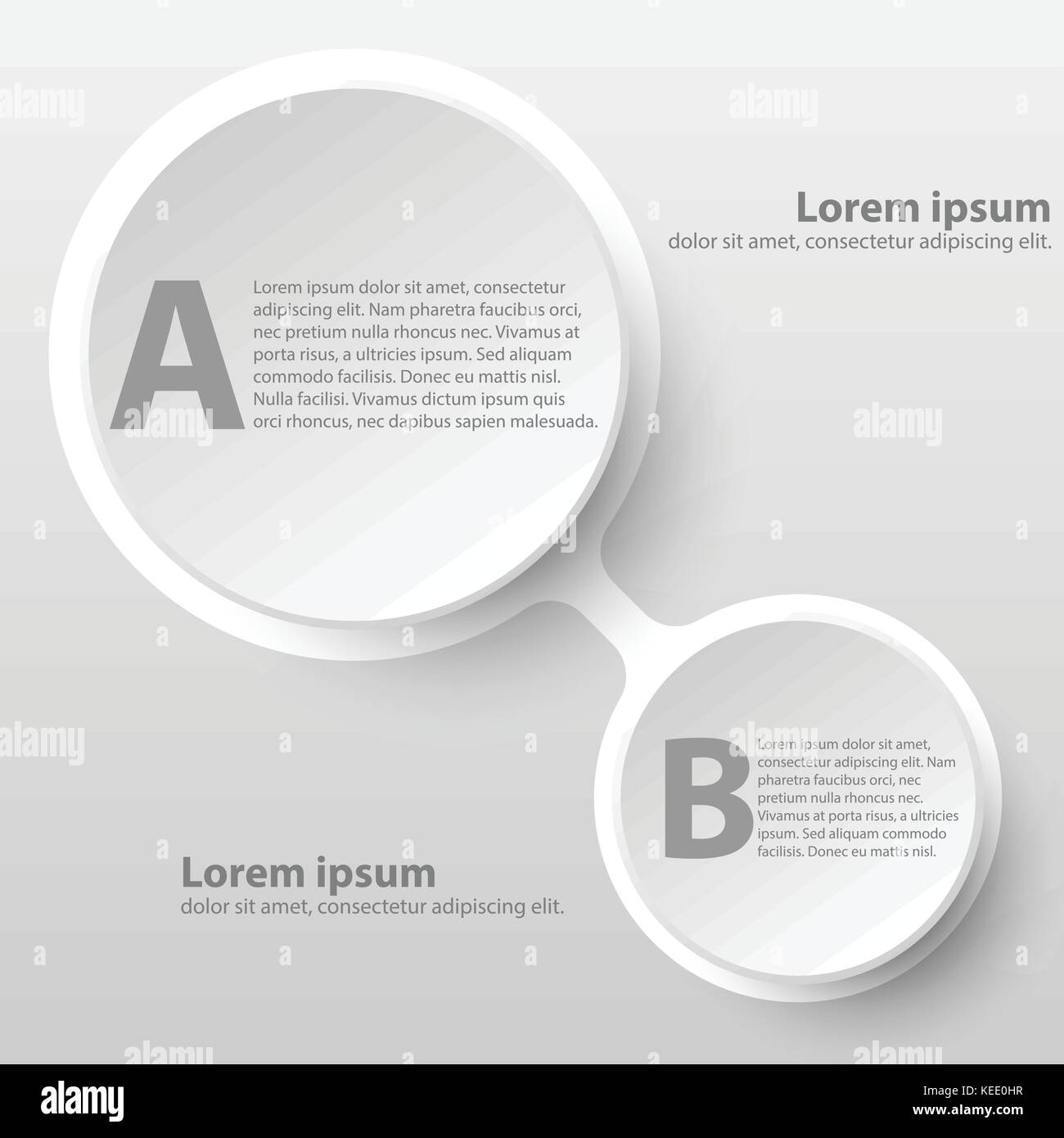 Simple white 3d paper circle with two topics for website presentation ...