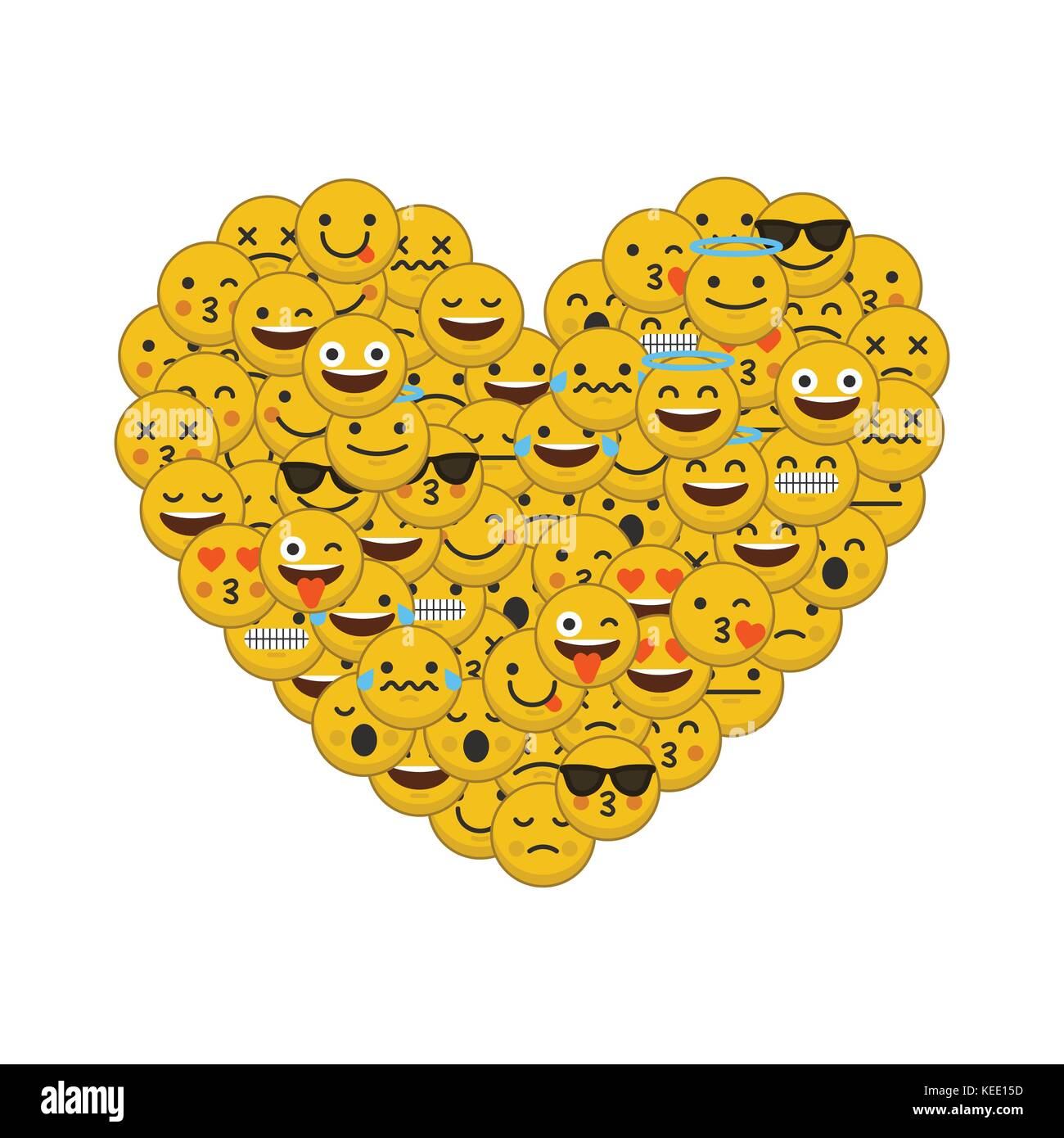 Set of emoji emoticon character faces in a heart shape Stock Vector ...