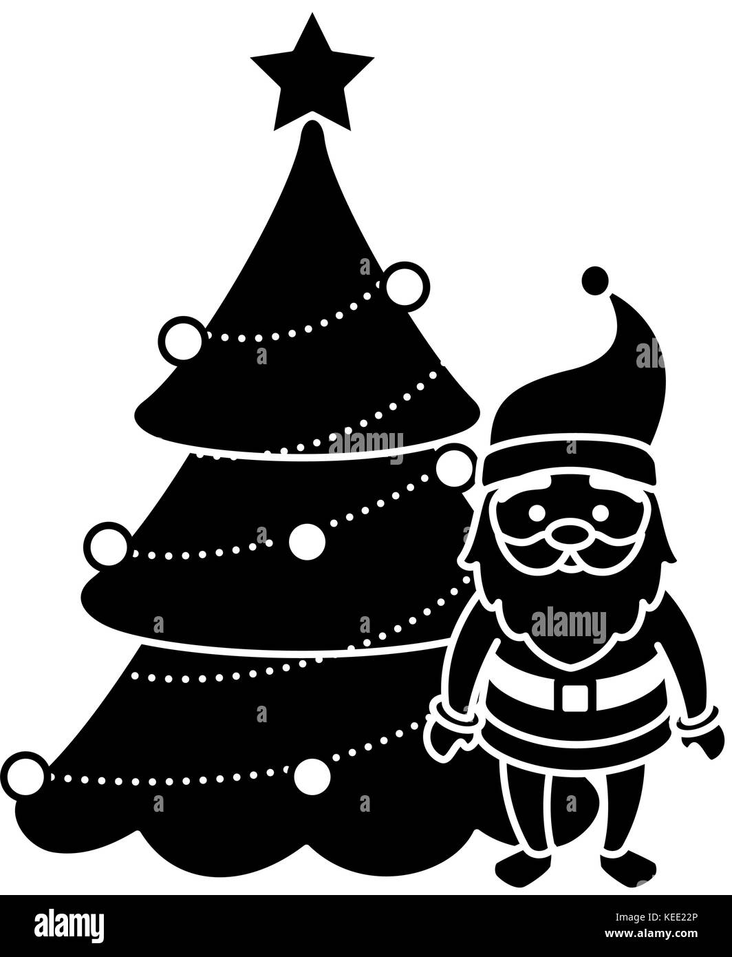 merry christmas pine tree with santa claus character vector ...