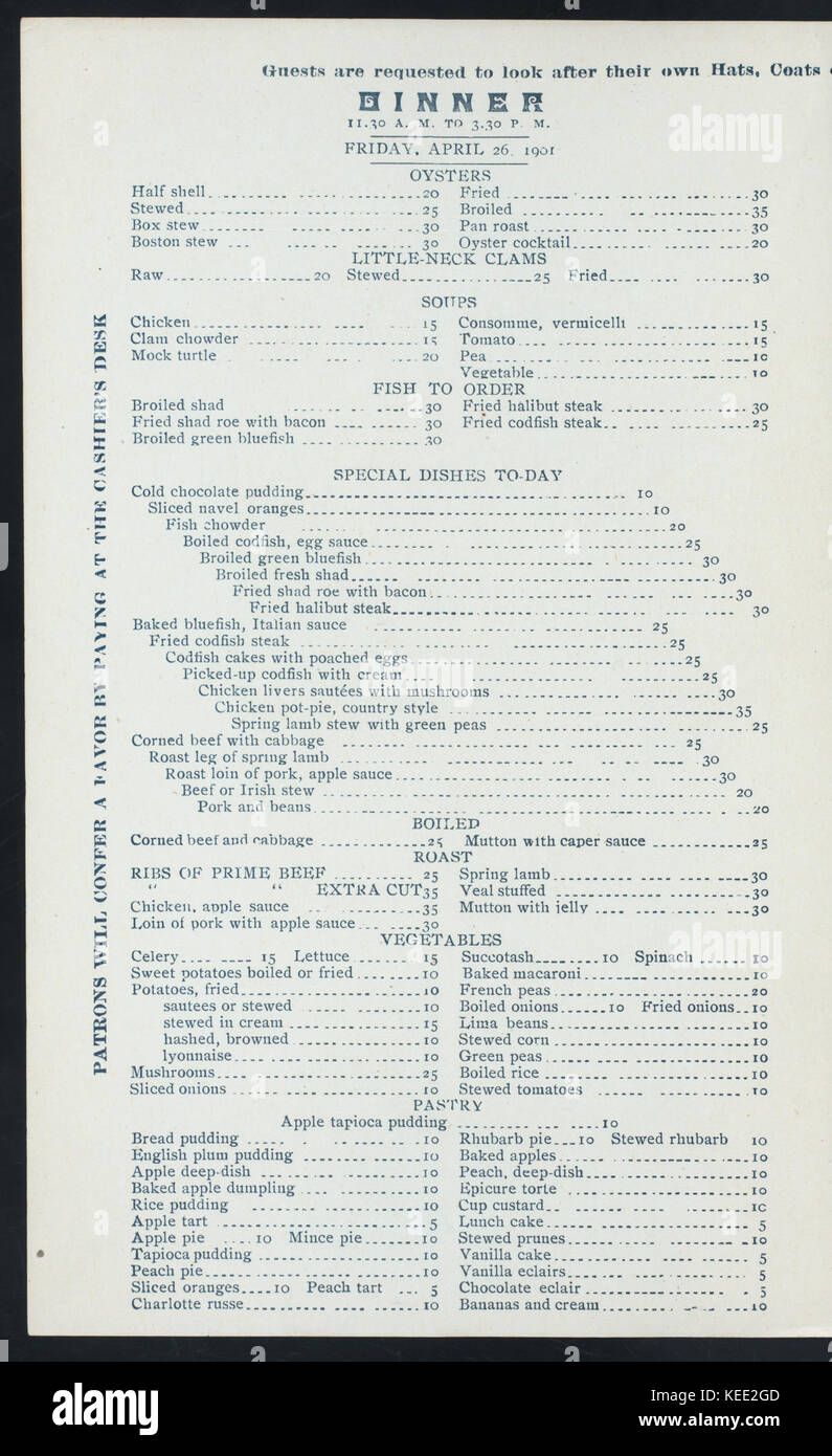 MENU (held by) PARK RESTAURANT (at) NEW YORK, NY (REST;) (NYPL Hades ...