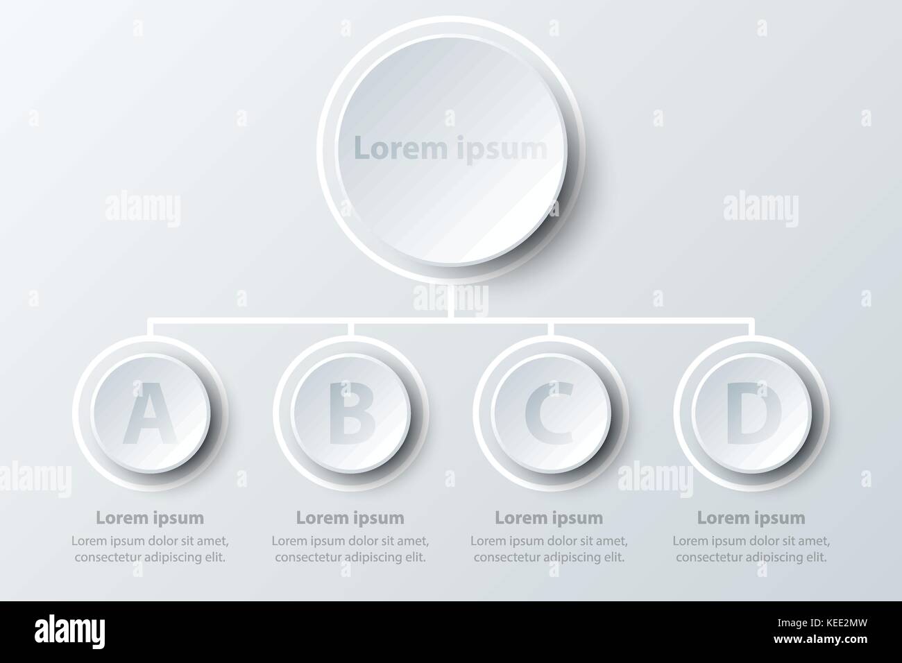 Four topics simple white 3d paper circles in organize chart for website ...