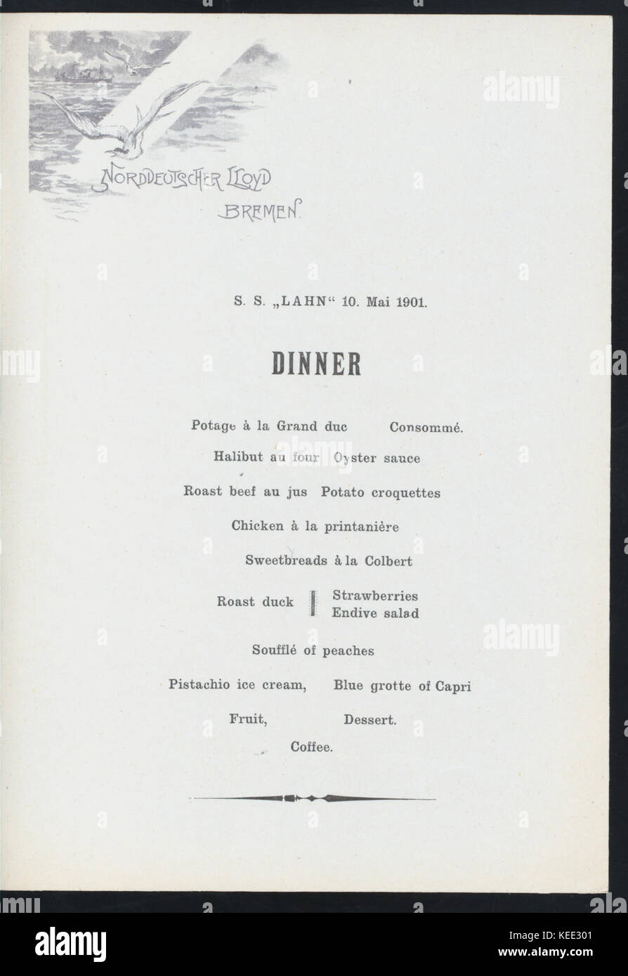 DINNER (held by) NORDDEUTSCHER LLOYD BREMEN (at) EN ROUTE SS LAHN (SS ...