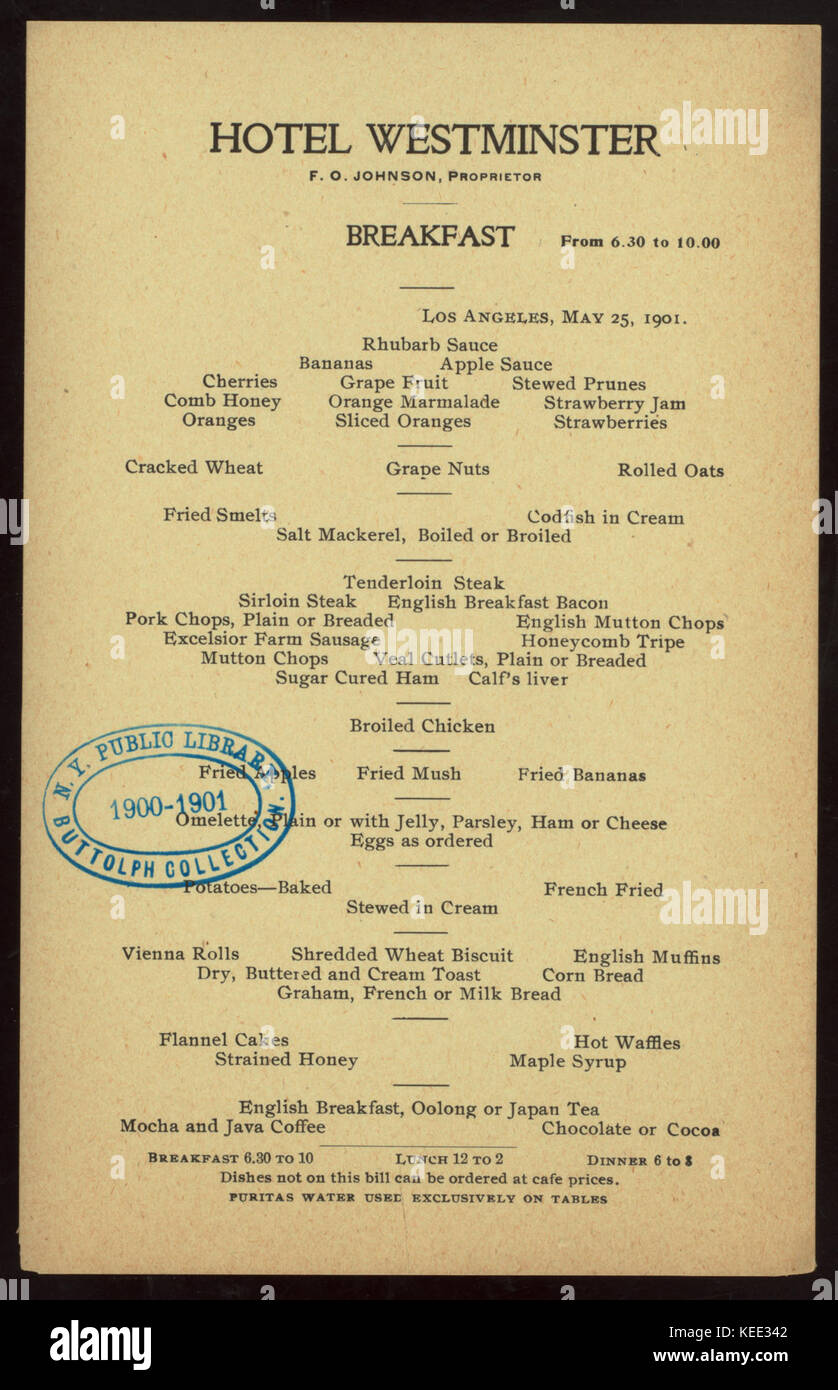 BREAKFAST (held by) HOTEL WESTMINSTER (at) LOS ANGELES,CA (HOTEL ...