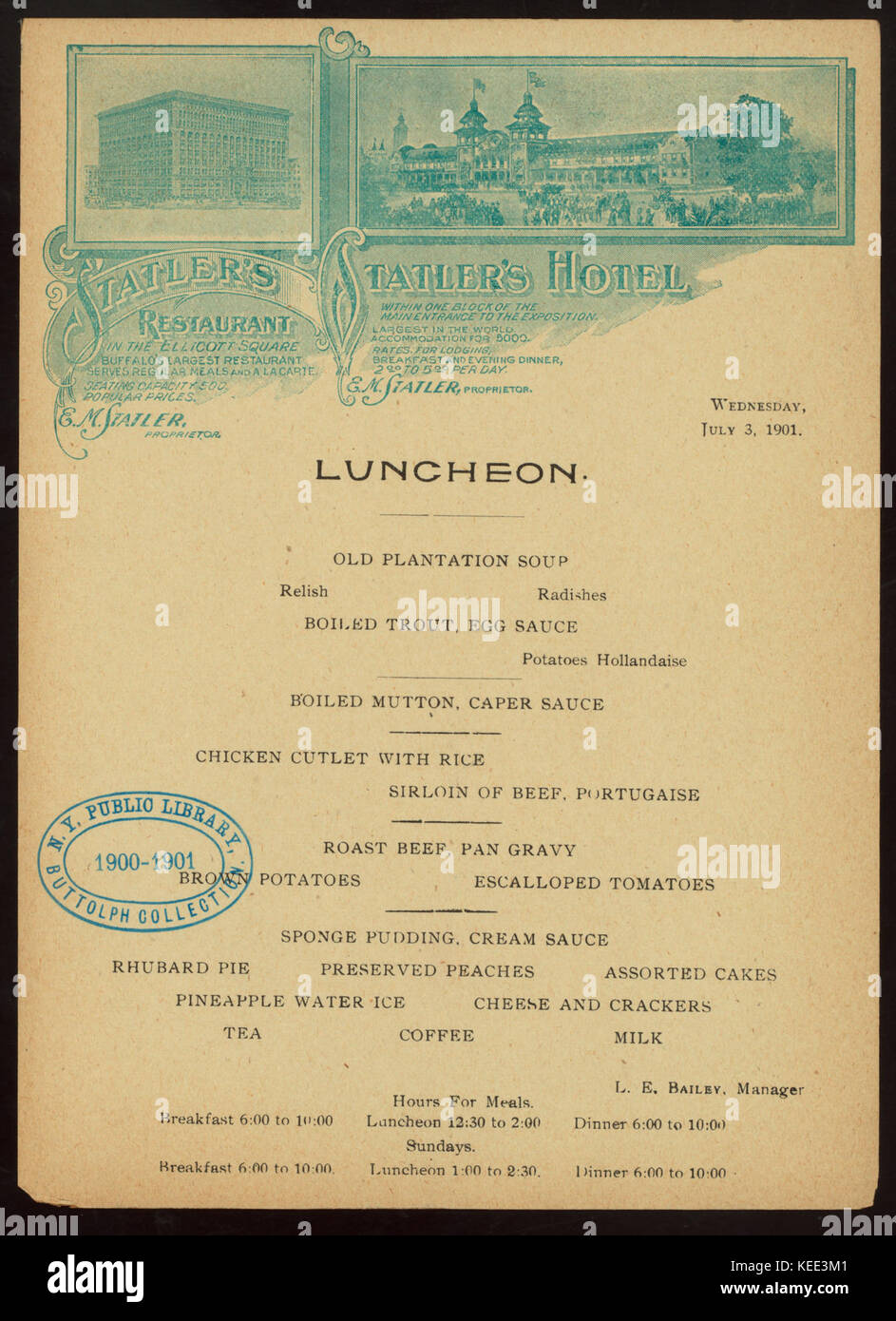 LUNCHEON (held by) STATLER'S HOTEL AND RESTAURANT (at) ELLICOTT SQUARE ...