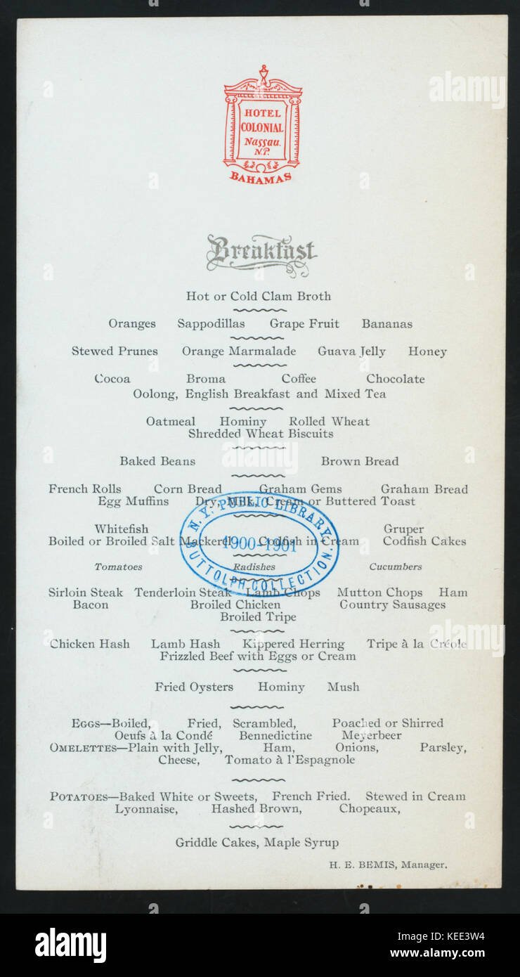 BREAKFAST (held by) HOTEL COLONIAL (at) NASSAU, THE BAHAMAS (FOR ...