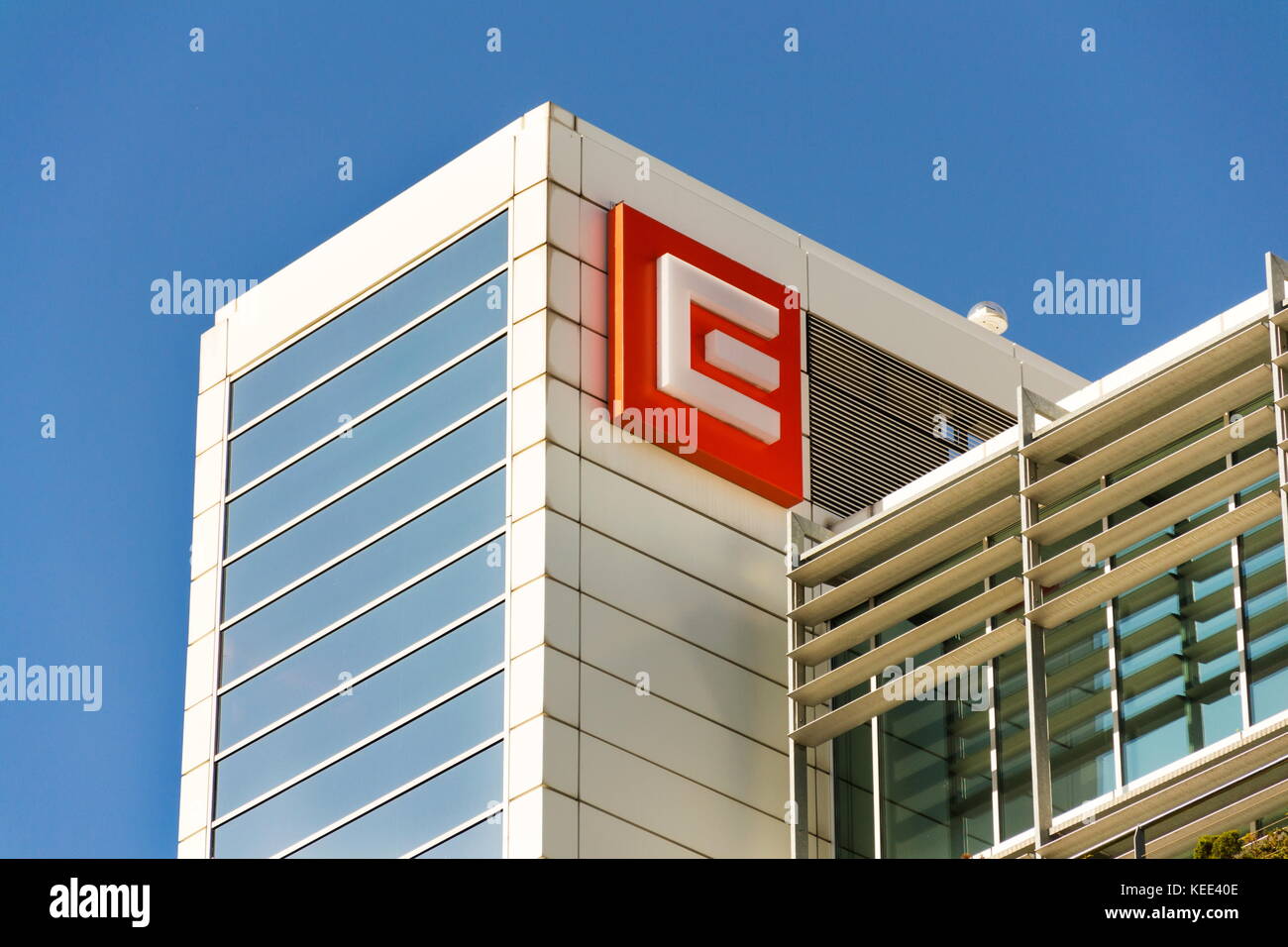 PRAGUE, CZECH REPUBLIC - OCTOBER 14: CEZ group company logo on ...