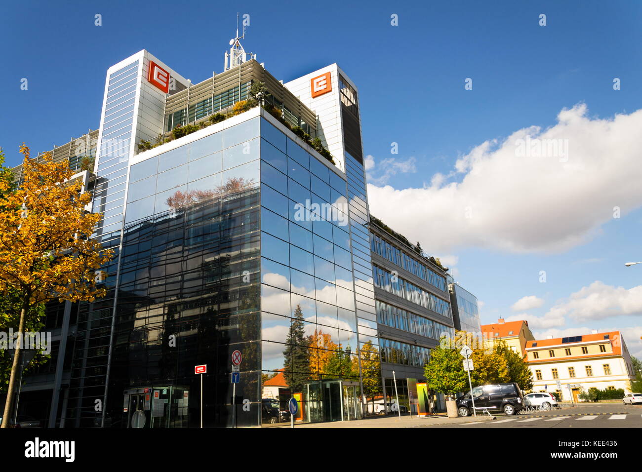 PRAGUE, CZECH REPUBLIC - OCTOBER 14: CEZ group company logo on ...