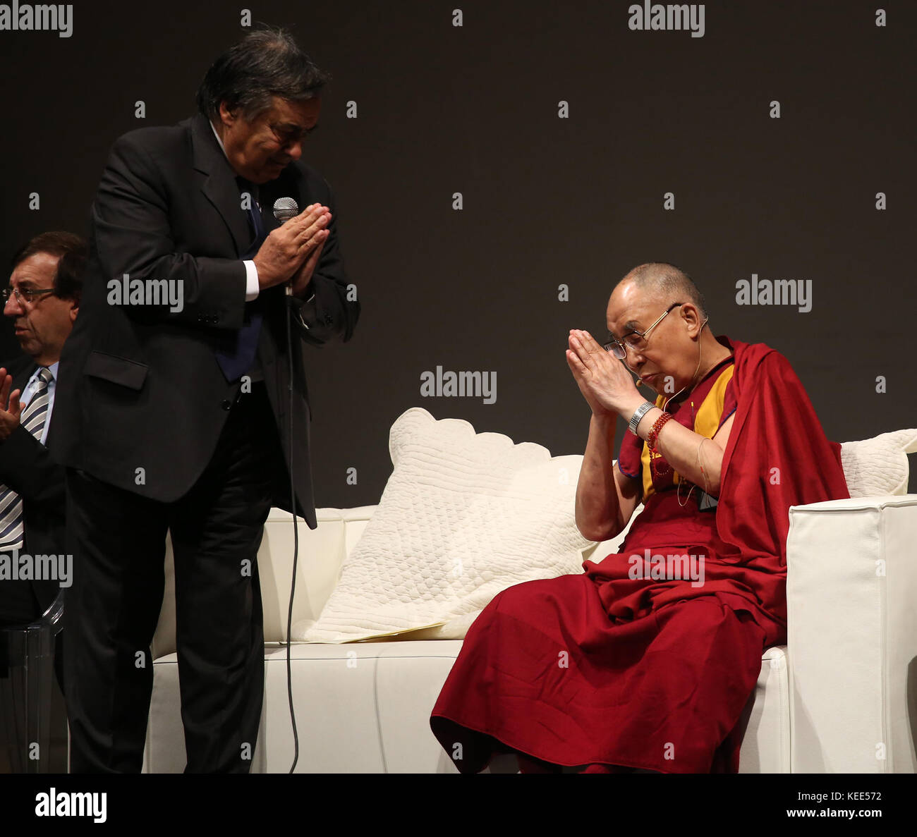 The Dalai Lama meets Mayor of Palermo Leoluca Orlando at a press ...