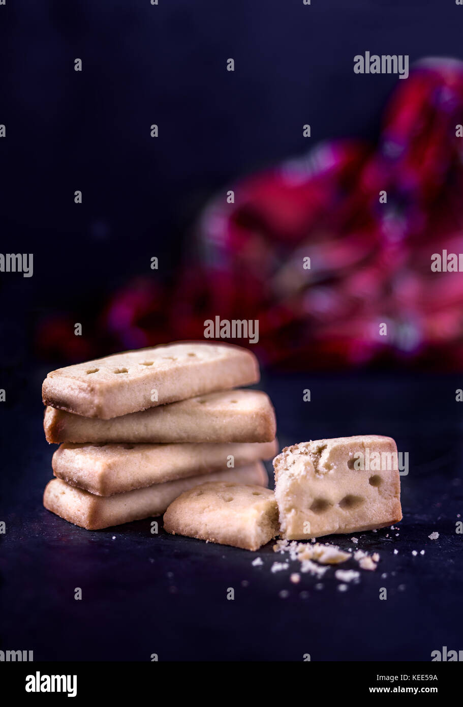traditional baked scottish shortbread on dark background Stock Photo ...