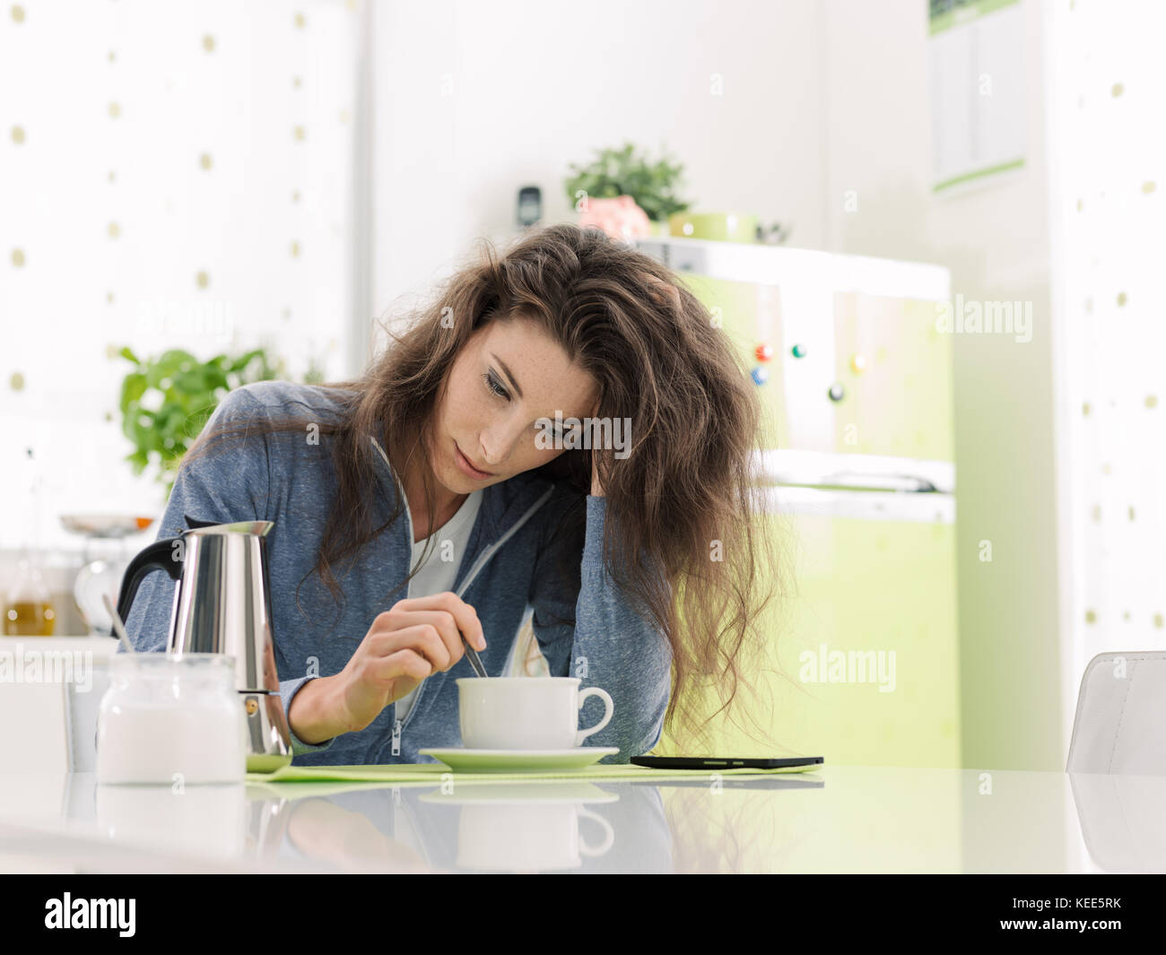 Woman lazy tired coffee hi-res stock photography and images - Alamy