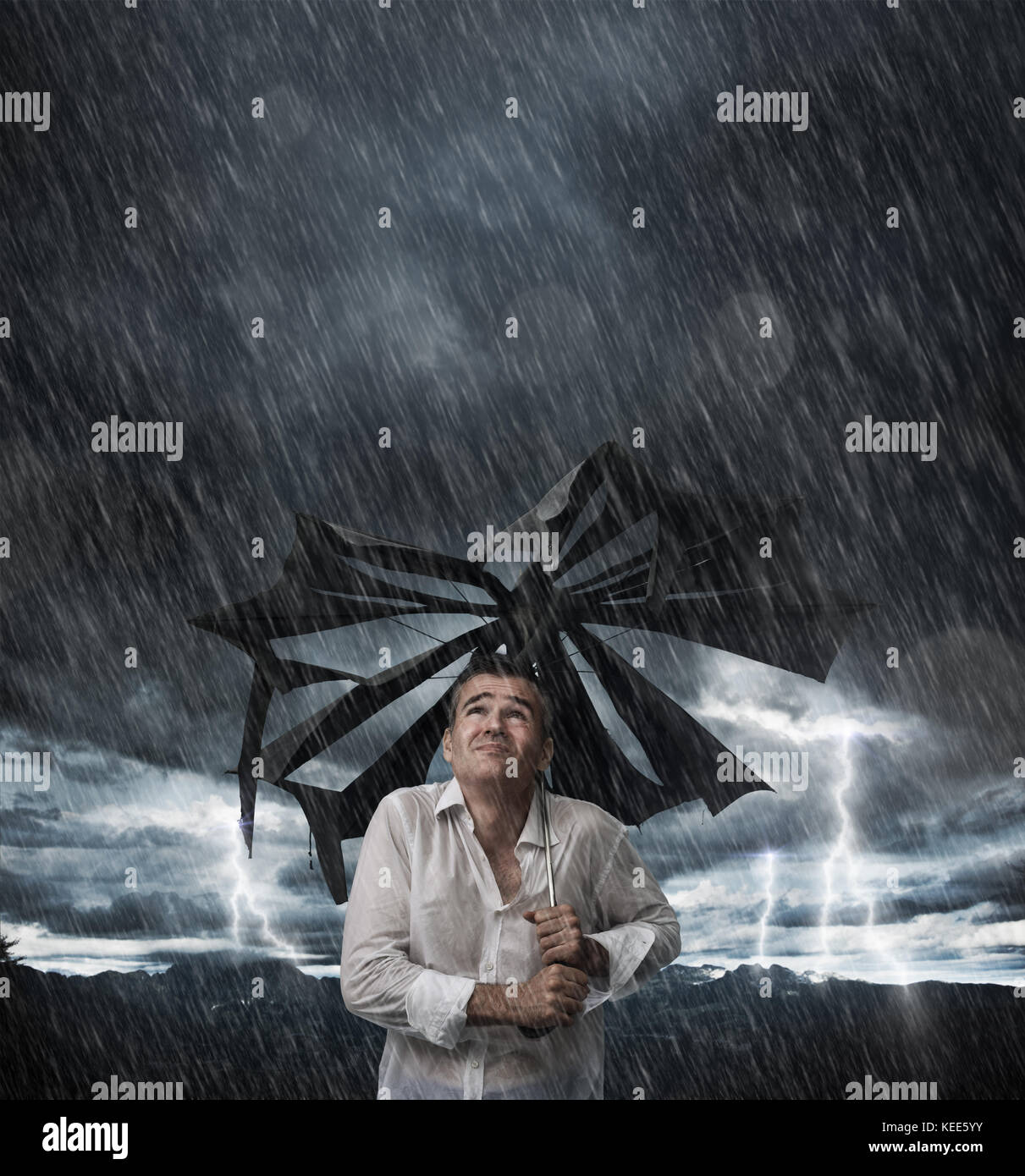 Rain broken umbrella hi-res stock photography and images - Alamy