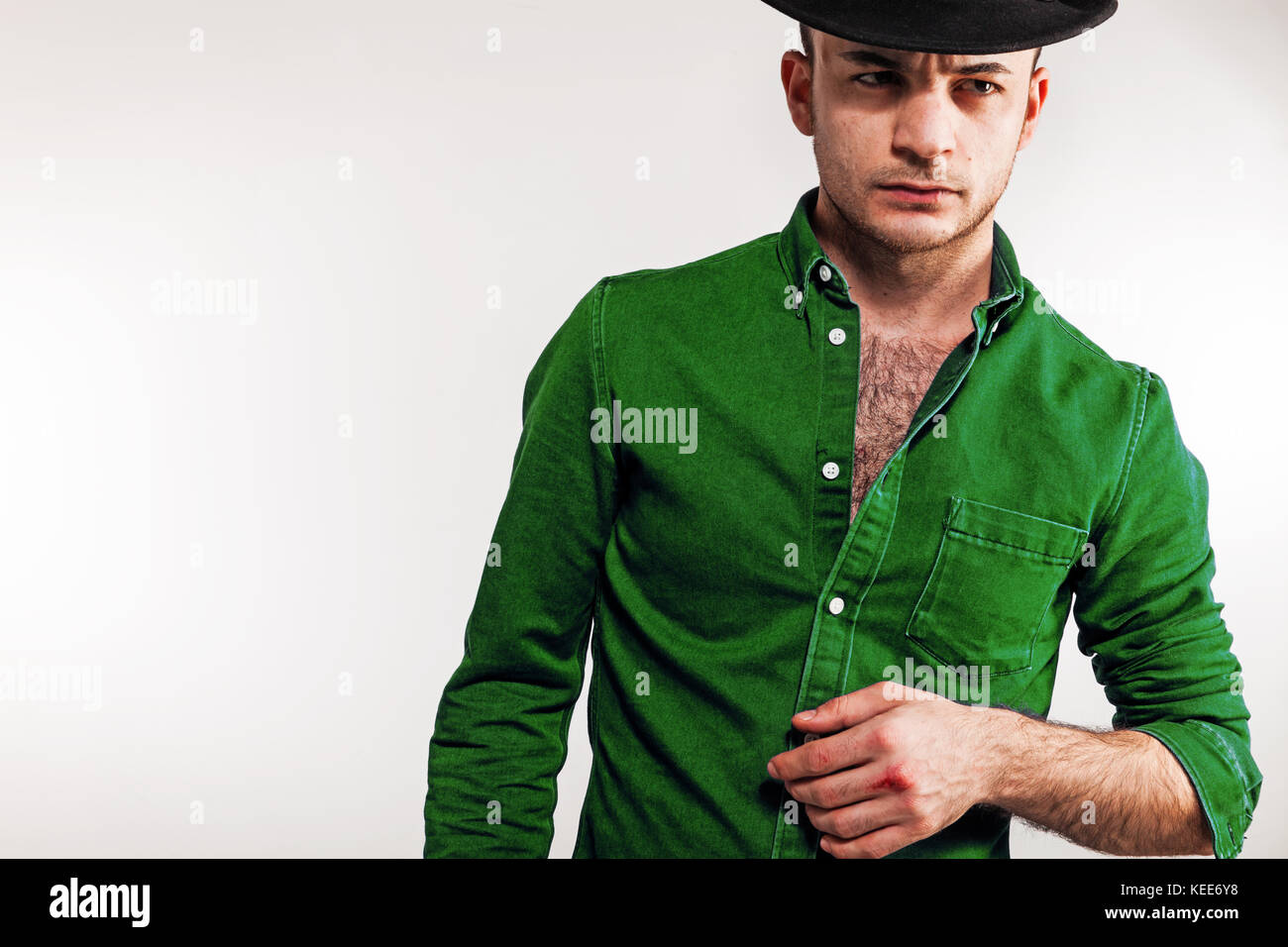 Man on white background, Mysterious look Stock Photo - Alamy