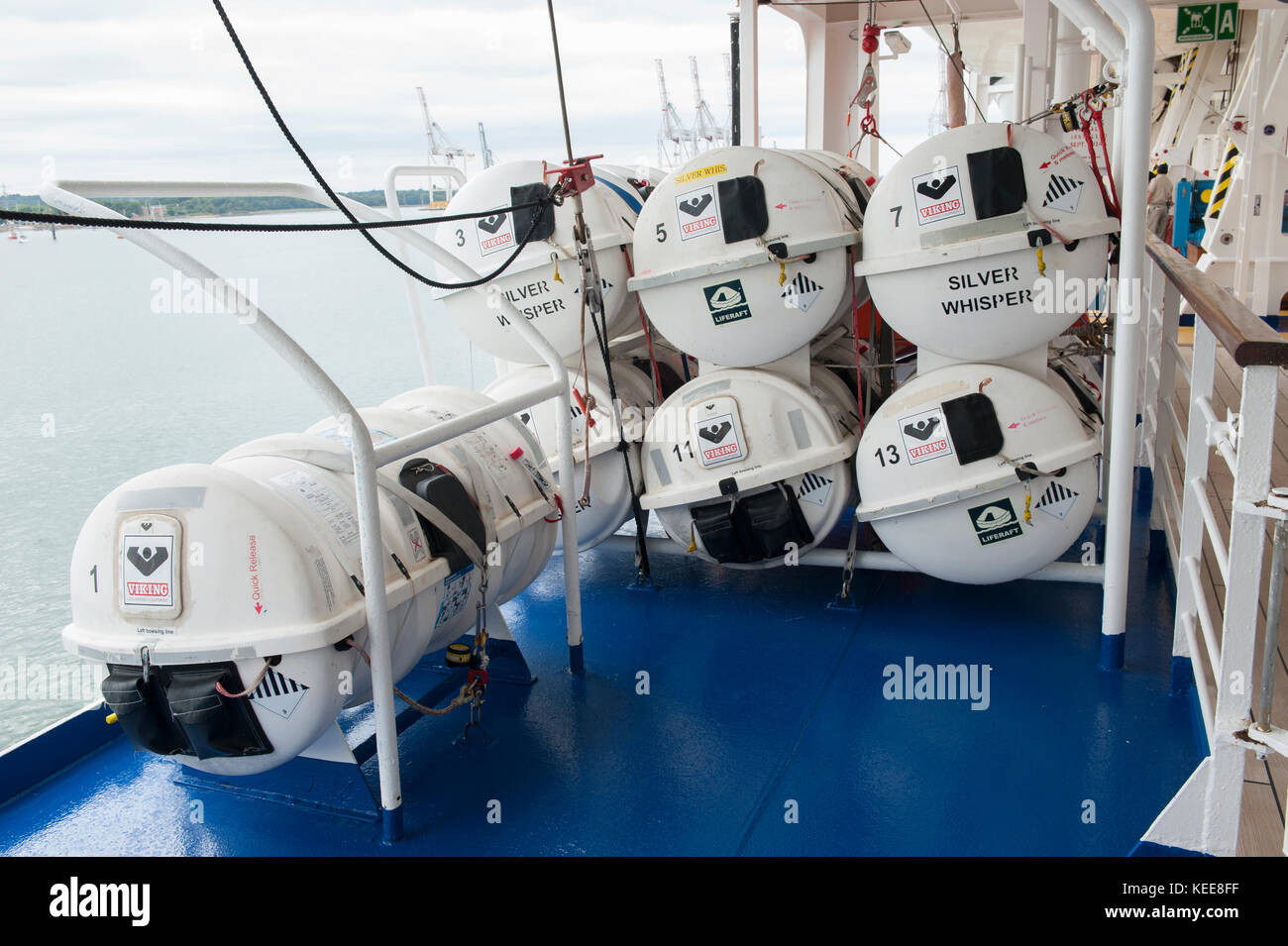 Emergency life raft canisters on a cruise ship Stock Photo - Alamy