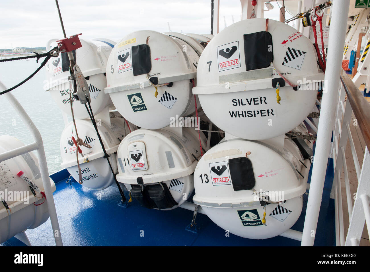 Emergency life raft canisters on a cruise ship Stock Photo - Alamy
