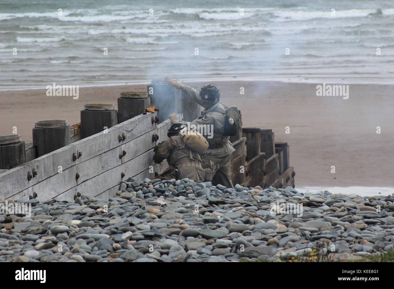 A WW11 battle re-enactment on Penmaenmawr beach Stock Photo - Alamy