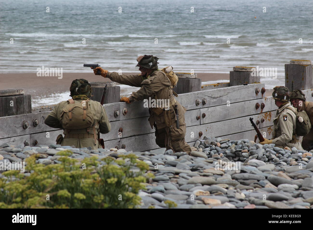 A WW11 battle re-enactment on Penmaenmawr beach Stock Photo - Alamy